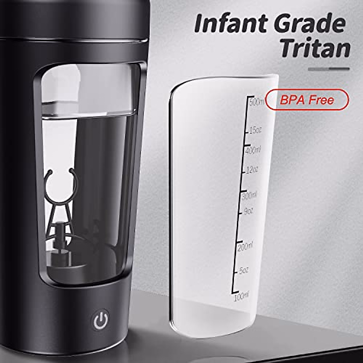 Electric Protein Shaker Bottle, Blender Bottles for Coffee Milk Chocolate Milkshakes | USB Rechargeable 1200mAh Battery | BPA-Free | Tritan Material | 22oz Cup | Supplement Storage Included