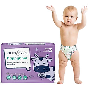 Mum & You Nappychat Premium Performance Eco Diapers, Size 3 (42 Diapers) Smart Tube Technology. Leak Protection. 100% Recyclable. Hypoallergenic, Dermatologically-Tested. No Lotion, Perfume or Dyes.