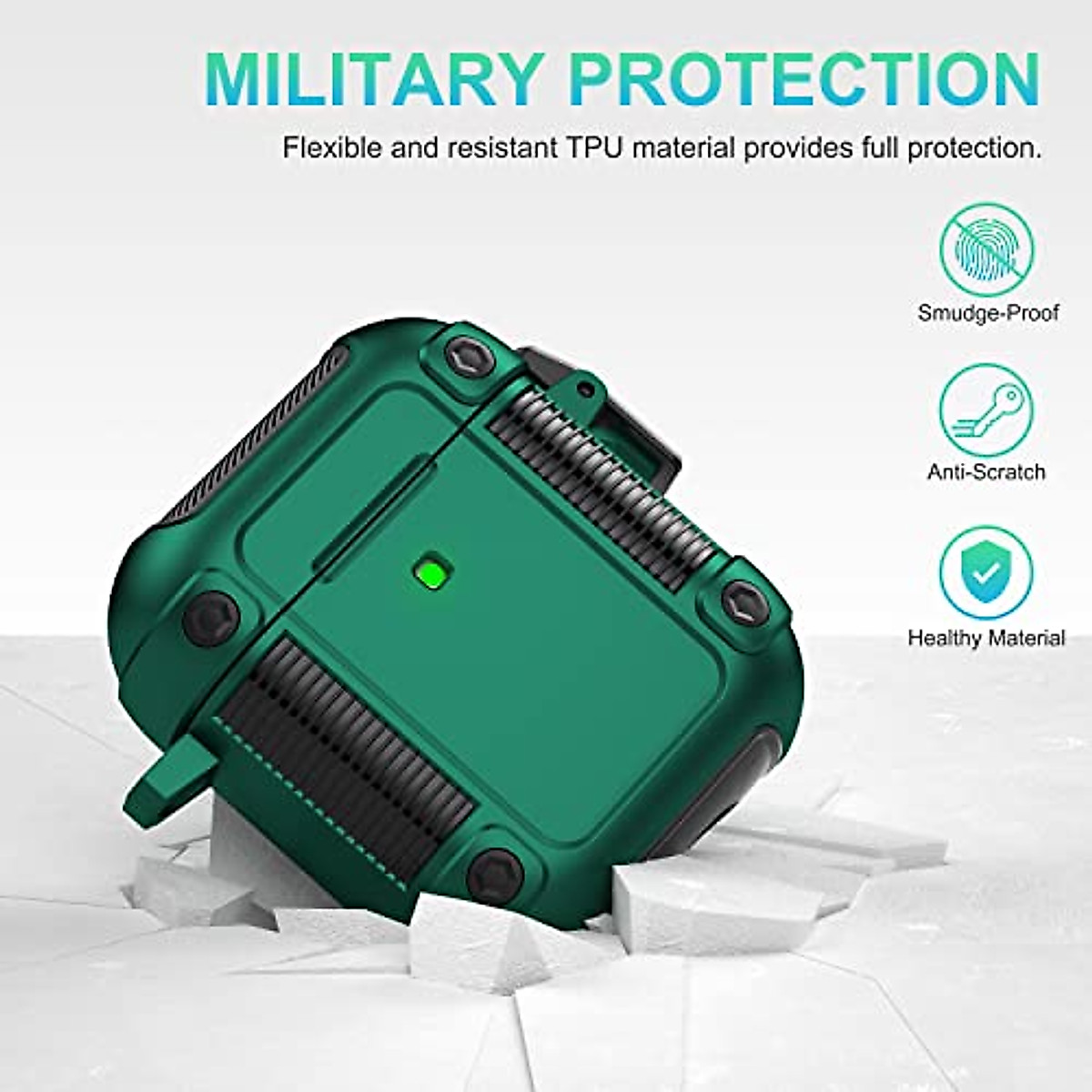 Valkit Compatible with Airpods Case Cover with Lock, Full-Body Military Rugged Shockproof AirPod 2nd Generation Case for Men Women Hard Shell Air Pod 2 & 1 Protective Skin with Keychain, Green