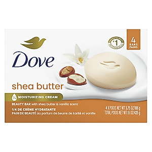 Dove Beauty Bar Soap Shea Butter 4 Count for Nourished, Radiant Skin, Enriches Skin 3.75 oz