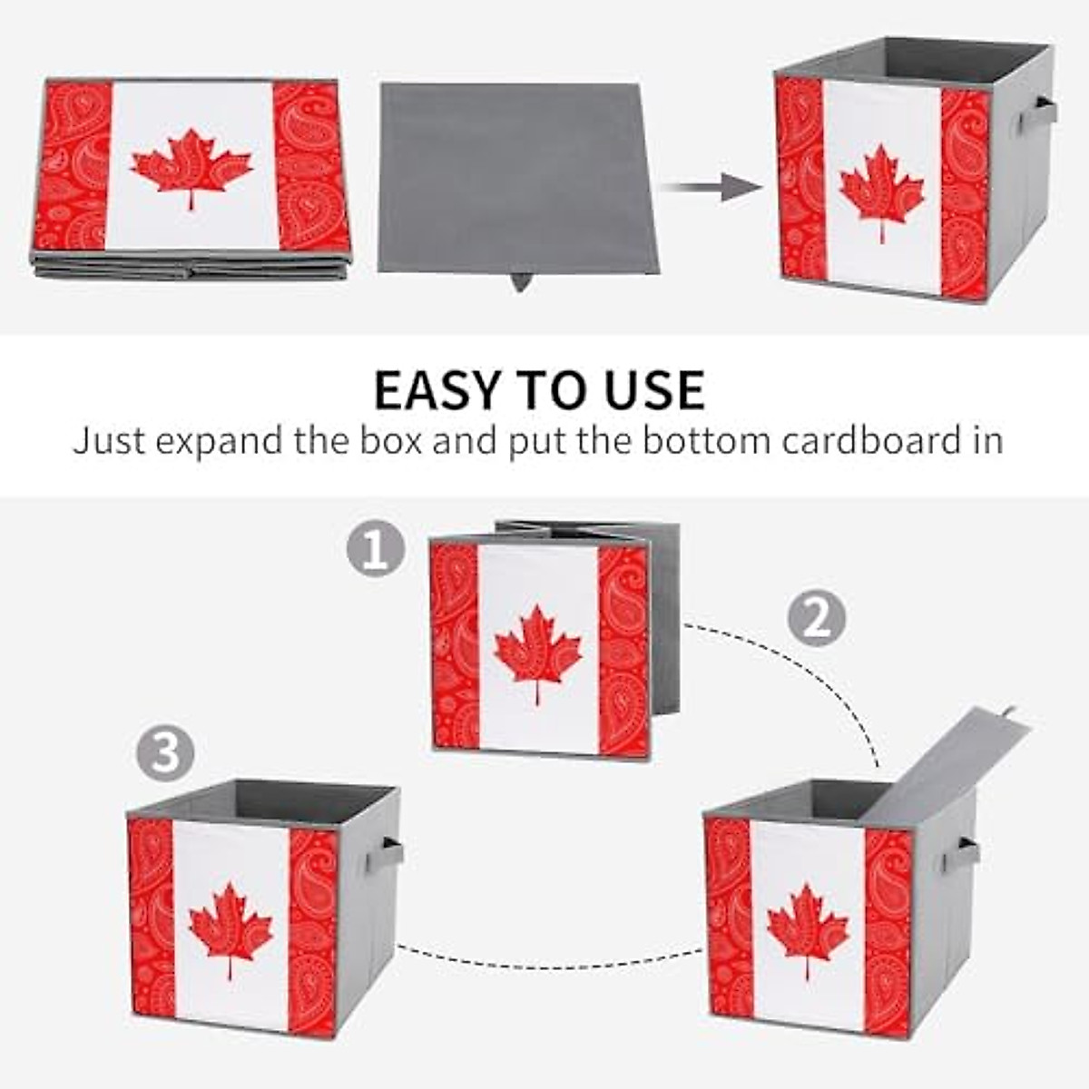 Paisley and Canadian Flag Fashion Storage Bins Foldable Organizer Cubes 10.6" Collapsible Box Home Ofice Supplies 2PCS