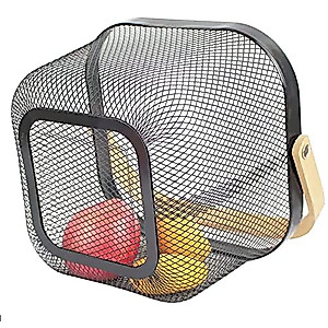 HOJKMA Mesh Steel Storage Organizer Basket, Multi-Functional Metal Wire Hanging Kitchen Baskets Fruit Basket with Bamboo Handle Ideal for Kitchen, Bathroom, Pantry, Cabinet Home, Shopping, Grey