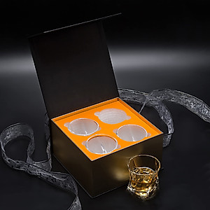 KANARS Rocks Whiskey Glass, Crystal Old Fashioned Glasses Set of 4 In Gift Box for Dad, Unique 7 Oz Lowball Tumbler Glasses for Scotch Rum Tequila Snifter Vodka, Bourbon Gift for Men