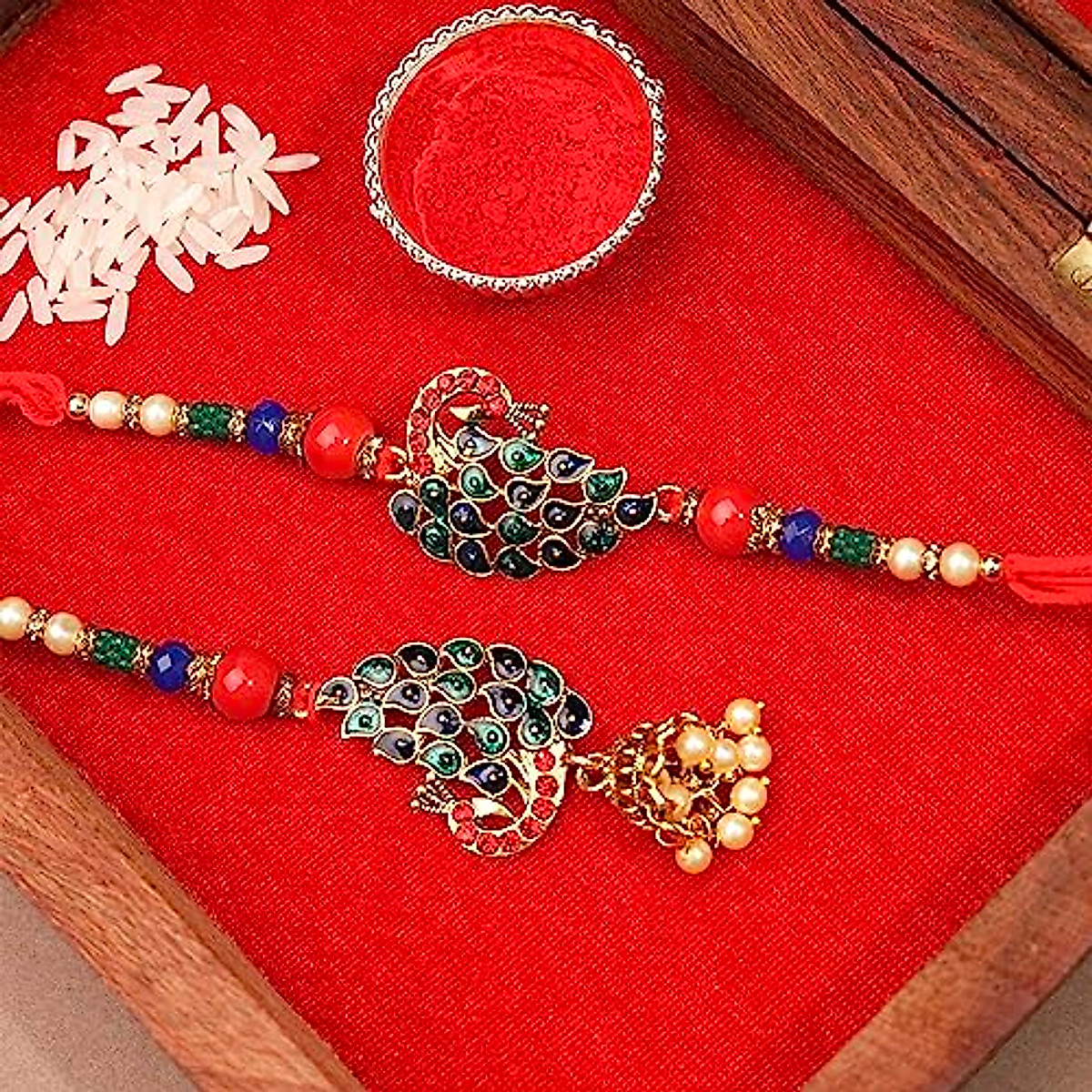 IndoTribe Set Of 2 Rakhi For Brother And Bhabhi Rakhi For Brother Rakhi Set Rakhee For Brother Sister Bracelets Rakhi Gifts For Brother Lumba Rakhi For Bhabhi Rakhi With Roli Chawal Rakhi Set rakhi