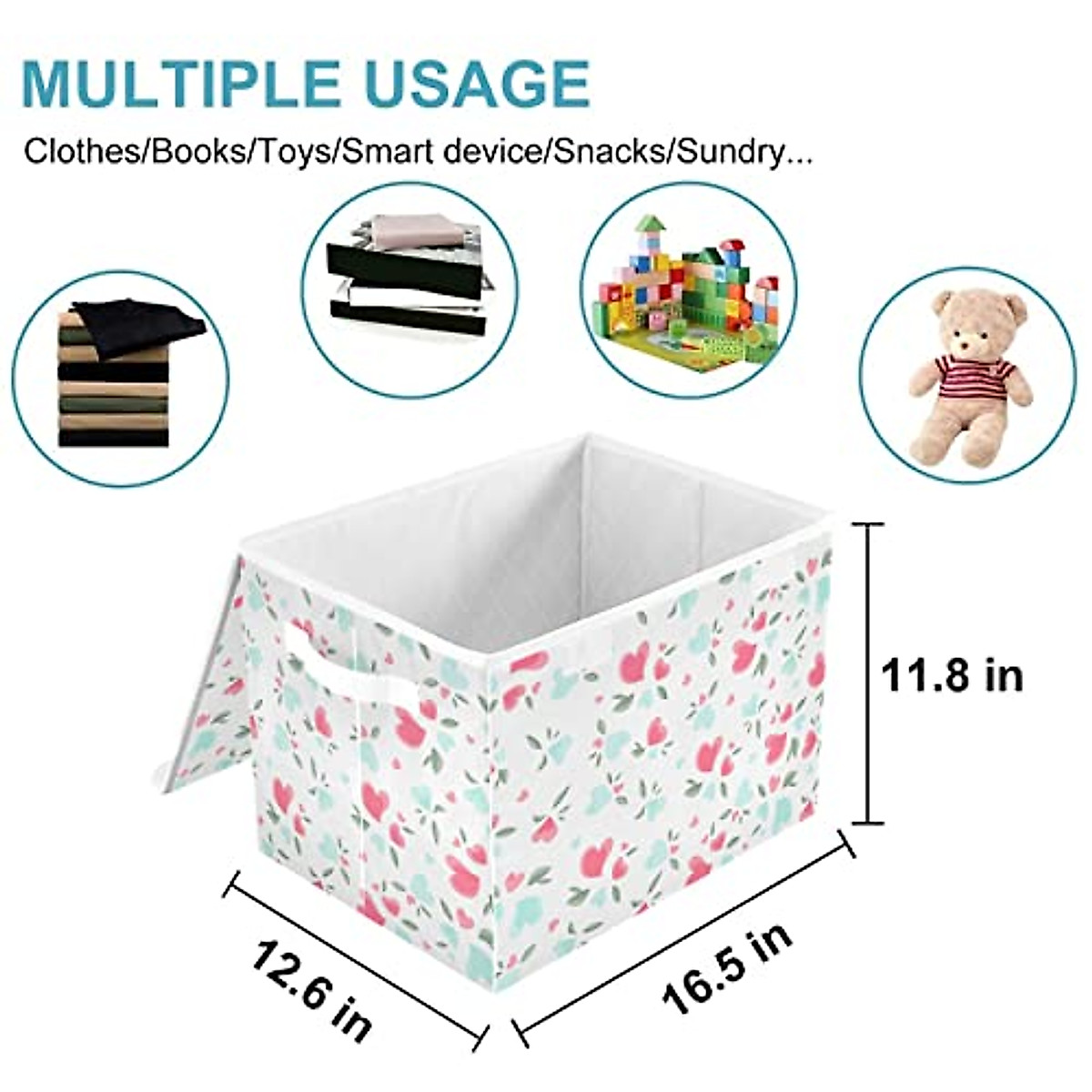 CaTaKu Hearts Leaves Storage Bins with Lids and Handles, Fabric Large Storage Container Cube Basket with Lid Decorative Storage Boxes for Organizing Clothes