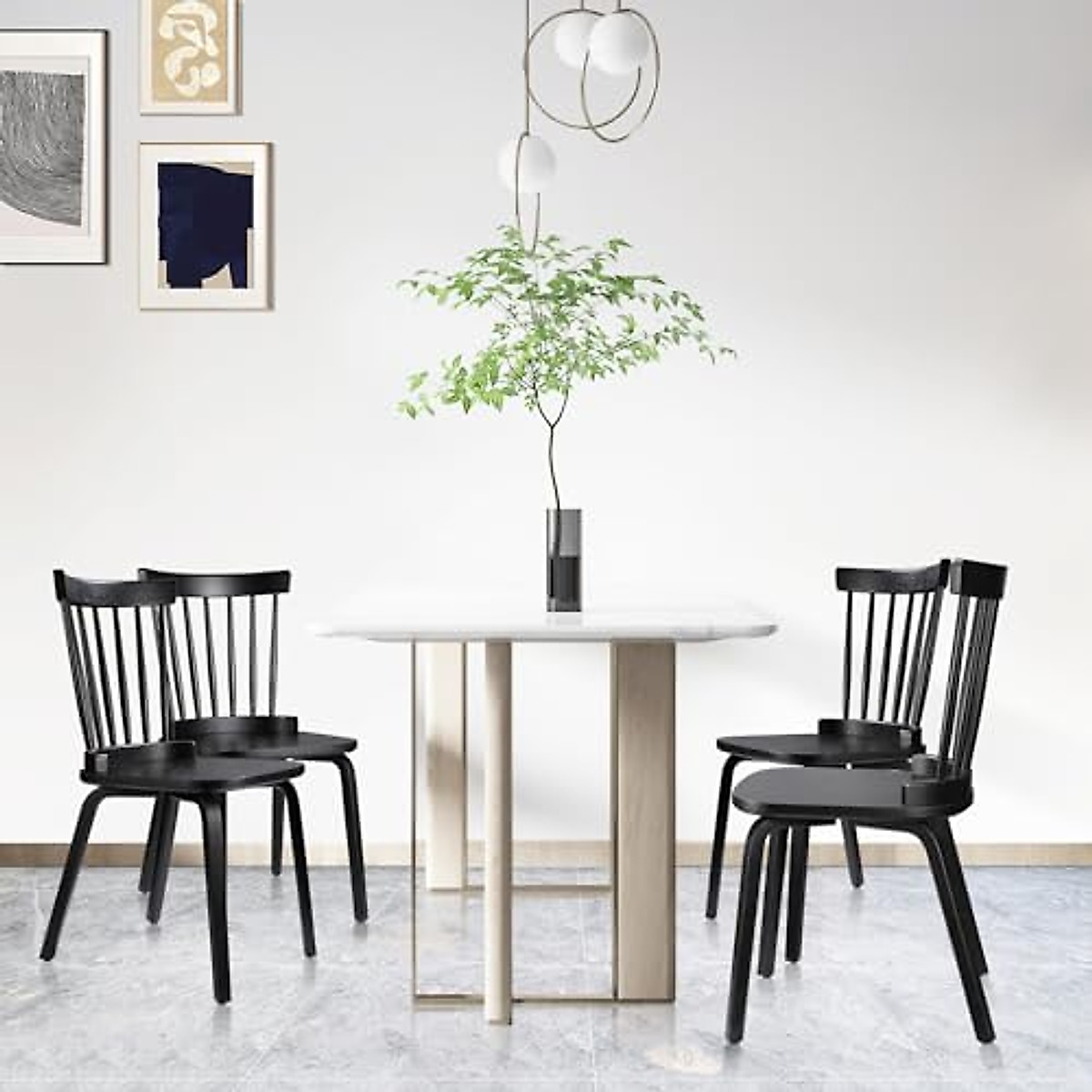 Unovivy Wood Dining Chairs Set of 2, Farmhouse Spindle Back, Widen Seat, Modern Mid-Century Country Style, for Living Room Restaurant, Black