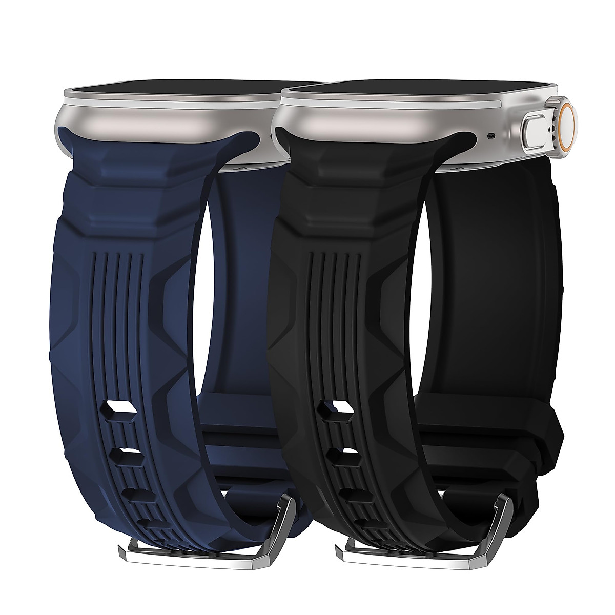 Seizehe Sport Bands Compatible with Apple Watch Ultra/Ultra 2 Band 49mm 45mm 44mm 42mm for Men, Soft Silicone Wristbands Replacement Strap for iWatch Ultra Bands Series 8/7/SE/6/5/4/3/2/1, 2 Packs