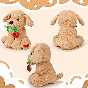 Valentines Day Gifts for Her Women Girlfriend Kids Funny Cute Plush Stuffed Animal Puppy Dog with Rose Gifts for Daughter Wife Mom Fiancée Birthday Wedding Graduation Present