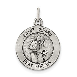 JewelryWeb | Sterling Silver Saint Gerard Medal Pendant | 16MM | Saint Gerard of Majella charm | Religious medal of Saint Gerard