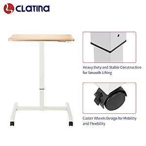 CLATINA Height Adjustable Mobile Laptop Desk Cart - Versatile Rolling Workstation Table for Office, Home, and Study Room - Ergonomic Standing Desk with Lockable Wheels 28" x 19" Beige…