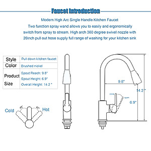 Comllen Single Handle Brushed Nickel Kitchen Faucet, High Arc Stainless Steel Kitchen Sink Faucet with Pull Down Sprayer, Modern Pull Out Faucet for Kitchen Sink with Deck Plate