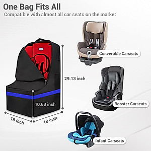 ProFaster Car Seat Travel Bag - Padded, Comfortable, Durable, Roomy Gate Check Carseat Cover Backpack Fits 3-in-1，Convertible, Booster & Infant Car Seats for Airplane, Airport, Blue