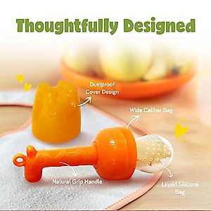 Baby Fruit Feeder, Teething Pacifier for Fruits, Veggies, or Frozen Milk, Food-Grade Silicone Teethers for Babies 6-12 Months, Baby Essentials for Teething Relief - Mango Orange and Berry Blue