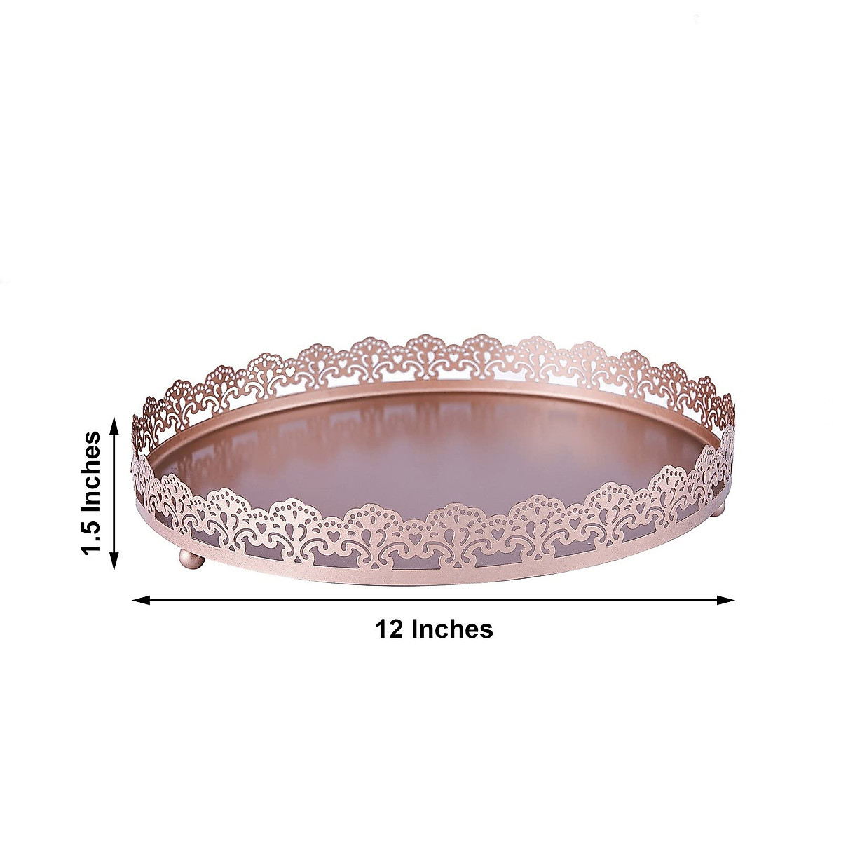BalsaCircle 12-Inch Rose Gold Round Serving Trays Decorative Embossed Rim Dinner Wedding Reception Party Events Decorations Supplies