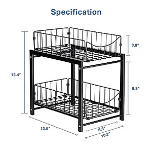 LASSRY 2-Tier Under Sink Organizer with Storage Drawers, Multi-Purpose Pull Out Cabinet Organizer Shelf, Sliding Under Cabinet Storage Rack, Metal Shelf Organizers for Kitchen, Bathroom(black)