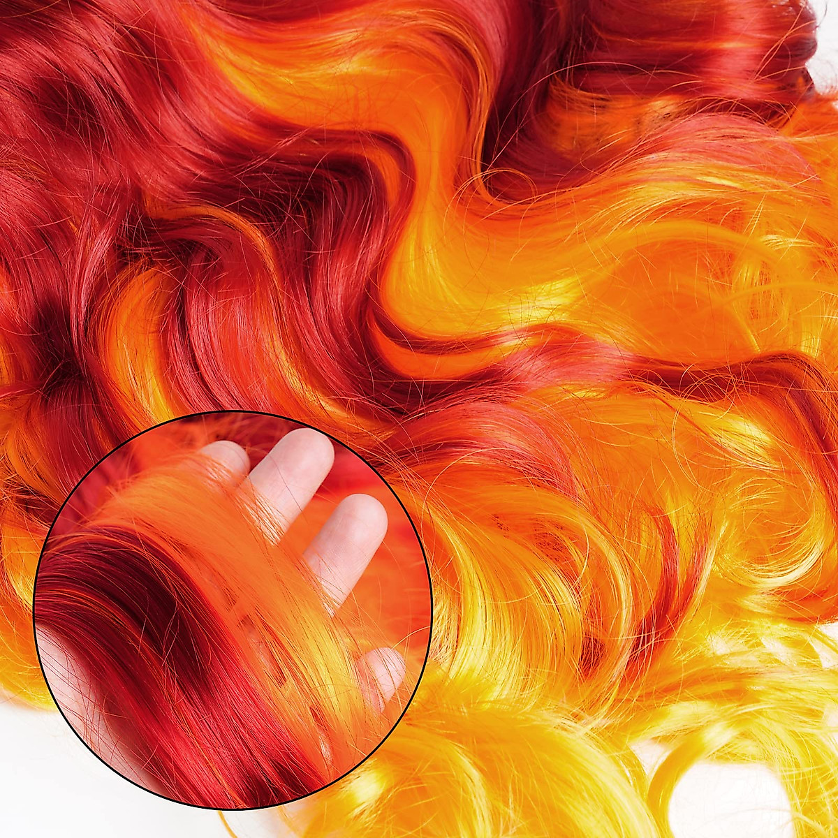 Rbenxia 30 Inch Gradient Orange Yellow Wigs Colorful Long Curly Wavy Wigs Hair Heat Resistant Spiral Costume Wigs Anime Fashion Halloween Christmas Cosplay Party (Yellow to Orange to Red)