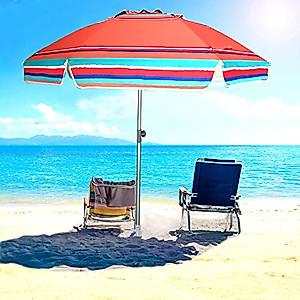 AMMSUN 7ft Heavy Duty HIGH Wind Beach Umbrella with sand anchor & Tilt Sun Shelter, UV 50+ Protection Outdoor Sunshade Umbrellas Carry Bag for Patio Garden Pool Backyard Multicolor Red