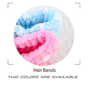 Chennie Bowknot Spa Headbands Dot Elastic Makeup Blue Hair Bands Washing Face Head Wraps For Women And Girls (Pack Of 2) (Blue&Pink)