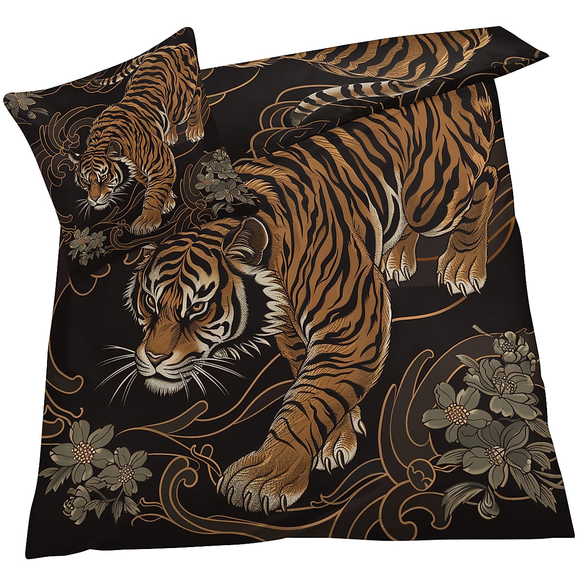 OmErsa Tiger Duvet Cover Oversized King Size Bedding Set 3 PCS, Animal Comforter Cover & 2 Pillowcases Soft Microfiber Patterned Bedroom Decorations for Adults Teens