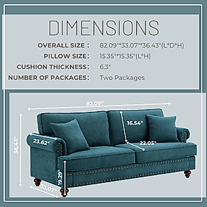 Wunlerlant 82" Modern Sofa Couch Chenille Upholstered Couches for Living Room 3 Seater Green Sofa Couch with Armrest & Wood Legs Big Comfy Sofa Couch with Deep Seats for Living Room Apartment Bedroom