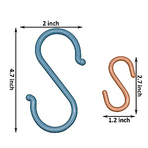 Maydahui 16 Pieces S Shape Plastic Hook Set of 8 Big Size 8 Small Size in Pink Green Blue for Storage Room Kitchen Bathroom