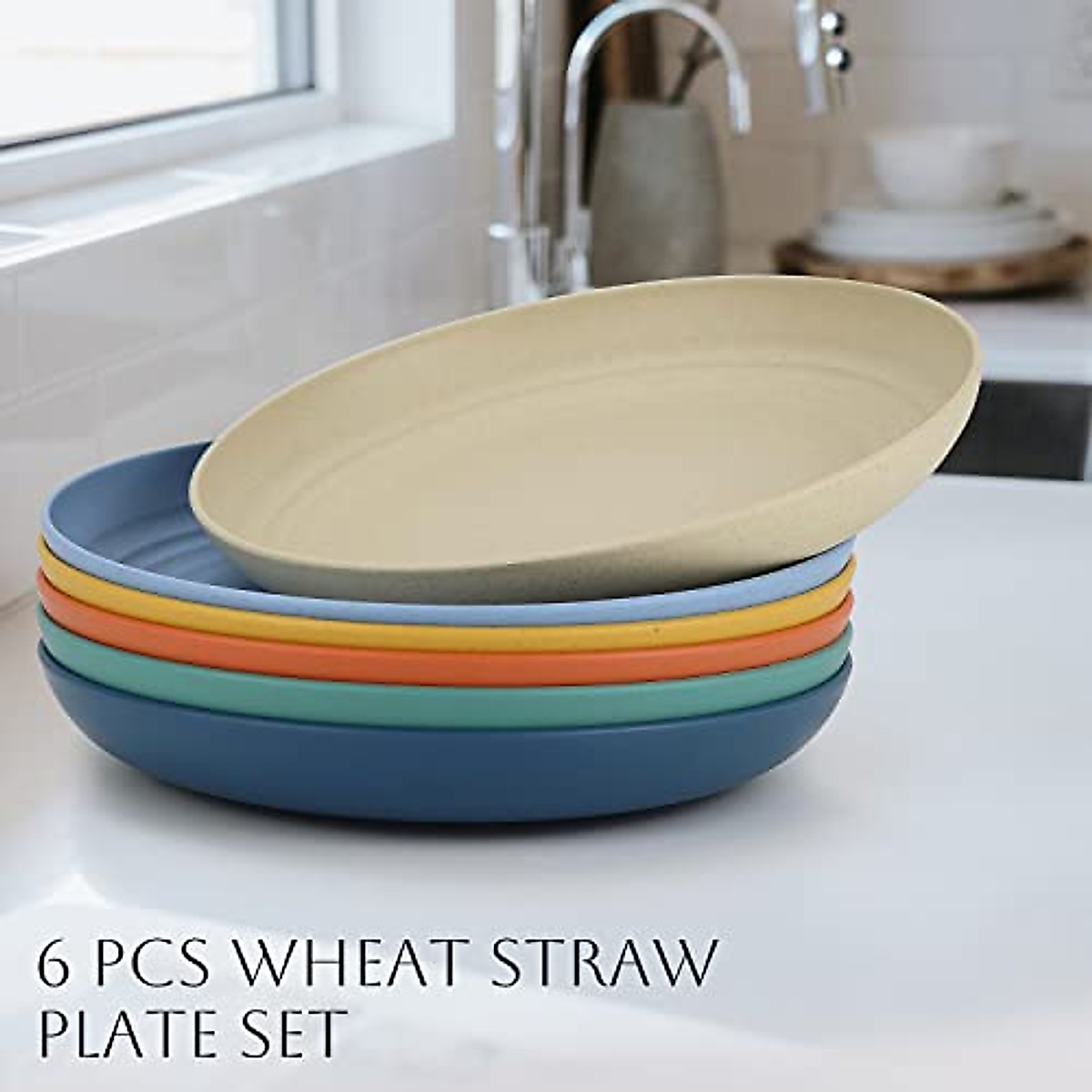 Homienly 6 PCS Reusable Dinner Plates Alternative for Plastic Plates Microwave and Dishwasher Safe Wheat Straw Plates for Kitchen Unbreakable Kids Plates with 6 Colors (10 INCH)