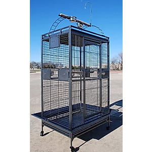 Large Elegant and Durable Play Top Bird Cage Parrot Finch Macaw Cockatoo Bird Wrought Iron Cage (Black Vein)