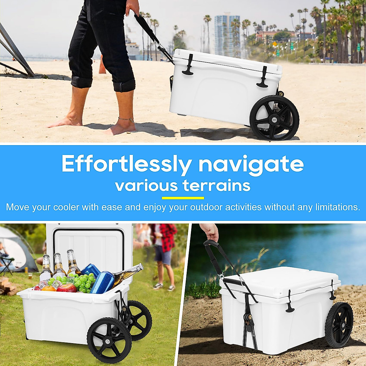 FERUERW Upgraded Cooler Wheel Kit, Universal Cooler Cart Kit for Heavy-Duty Coolers,15.5 in to 17.5 in Wide Coolers, All Terrain 12 Inch Wheels&Ratchet Straps, Roller Accessories for Camping & Beach