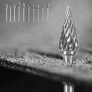 HIDOTOL Carbide Burr Set 10PC 1/8" Shank Tungsten Double Cut Carbide Rotary Burr Set for Metal and Wood Carving, Grinding, Polishing, Engraving, Drilling.