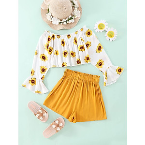 SOLY HUX Girl's 2 Piece Outfit Summer Boho Floral Print Long Sleeve Top and Shorts Set Cute Clothes for Girls Multicoloured 160