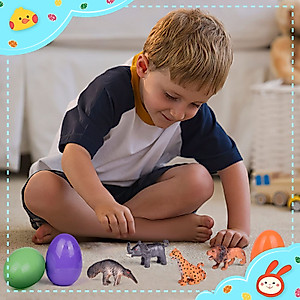 Fun Little Toys 12PCS Easter Eggs Prefilled Wild Animal Figures Surprise Plastic Easter Eggs Basket Stuffers