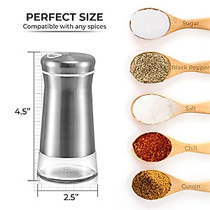 Salt Shaker or Pepper Shaker with Adjustable Pour Holes - Elegant Stainless Steel Spice Dispenser - Perfect for Himalayan, Table Salt, White and Black Pepper (Salt Shaker)