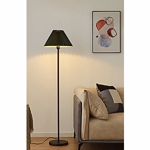 Black Pole Floor Lamp Simple Design Tall Lamp with Dark Green Shade Standing Lamp with LED Bulb for Living Room and Bed Room