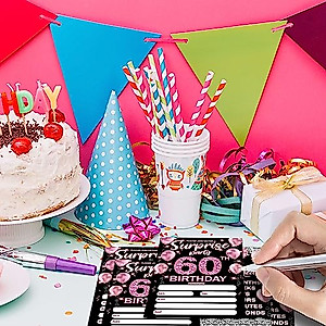 60th Birthday Party Invitations, 60 Year Old Rose Gold Surprise Birthday Invitations Cards for Women, Adult Fill in The Blank Birthday Party Invites, 20 Invitation Cards With 20 Envelopes -e11