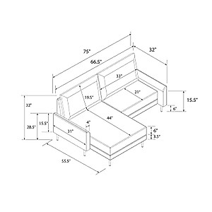CosmoLiving by Cosmopolitan Francis Upholstered Sofa Sectional, Light Gray