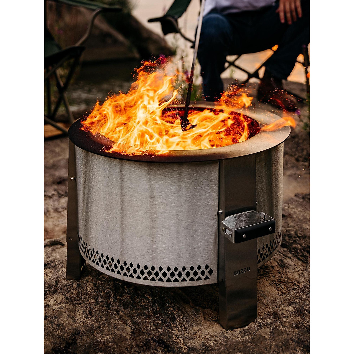 Breeo Fire Pit Poker | Outdoor Campfire Poker | 40 Inches Long Fireplace Stick | USA Made | 304 Stainless Steel & Leather | Durable & Made to Last A Lifetime