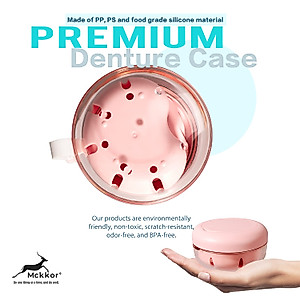 Denture Case, Definitely No-Leak Denture Bath Box for Traveling Perfectly, Denture Cup with Strainer & Mirror(Pink)
