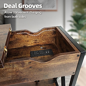TooCust End Tables Living Room with Charging Station, Flip Top Side Table with USB Ports and Outlets, Couch End Tables, Narrow End Tables with 5.5" Deep Flip Top Drawer(11.2" D x 24" W x 24" H)