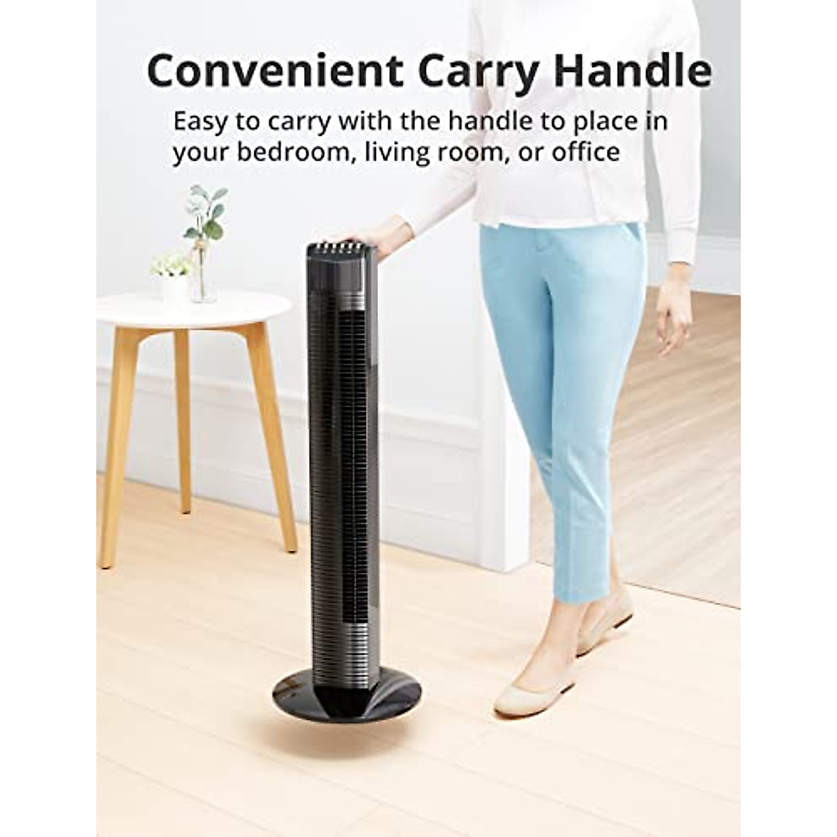 Tower Fan, Whole Room Wind Curve Oscillating Tower Fan with Remote Control, 3 Modes, 12H Timer, LED Display with Auto Screen Off, Low Noise Floor Bladeless Fan for Bedroom, Study or Office Use, black