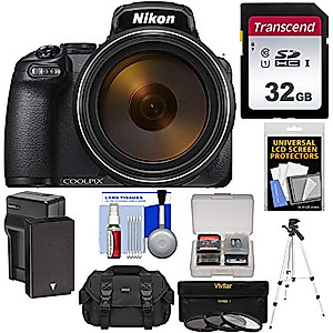 Nikon Coolpix P1000 4K 125x Super Zoom Digital Camera with 32GB Card + Battery & Charger + Case + Tripod + Filters Kit (Renewed)