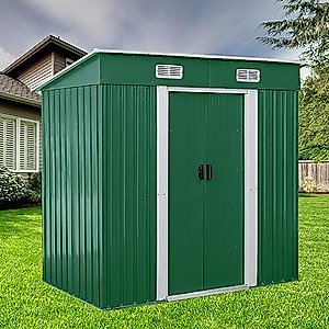 Clevich 6 ×3.5 FT Outdoor Storage Shed, Metal Garden Tool Shed, Outside Sheds w/Sliding Door & Vents, Waterproof Storage Cabinet, Backyard Patio Lawn, for Bike, Pet Room, Utility Room(Dark Green)