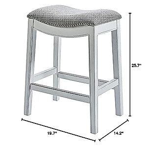 New Ridge Home Goods Zoey 26in. Counter-Height Backless Wood Saddle-Seat Barstool with Nailhead Trim, Alabaster White
