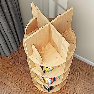 Gdrasuya10 Rotating Book Shelf with Legs, 5 Tier Standing Bookshelf Bookcase Pine Wood Stackable Bookcase Book Storage Organizer Bookshelf for Living Room & Study Room