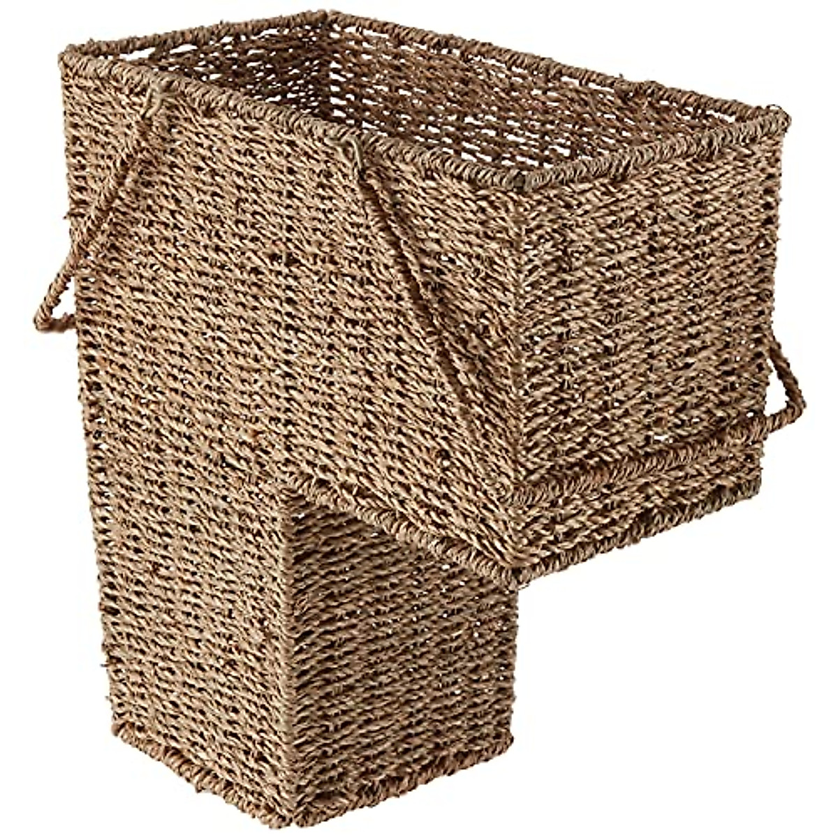 15" Water Hyacinth Storage Stair Basket With Handles by Trademark Innovations (Natural)