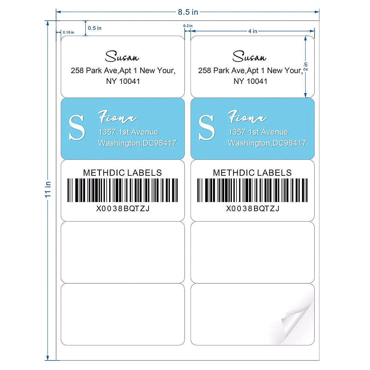 Methdic Shipping Labels 2"×4" 500 Labels Sticker Paper for Laser/Ink Jet Printer Mailing Labels 8.5"*11" White 10 per Sheet