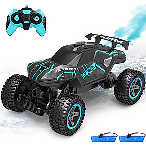 RC Cars Remote Control Car 1:16 4WD Off Road Rock Crawler, 2.4GHz All Terrain Monster Truck with Rear Fog Stream 5 LED Lighting Modes, 2 Battery for 60 Min Play, Toy Car Gift for Kids and Adults