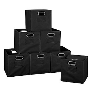 Niche Cubo Set of 12 Foldable Fabric Storage Bin with Label Holder- Black