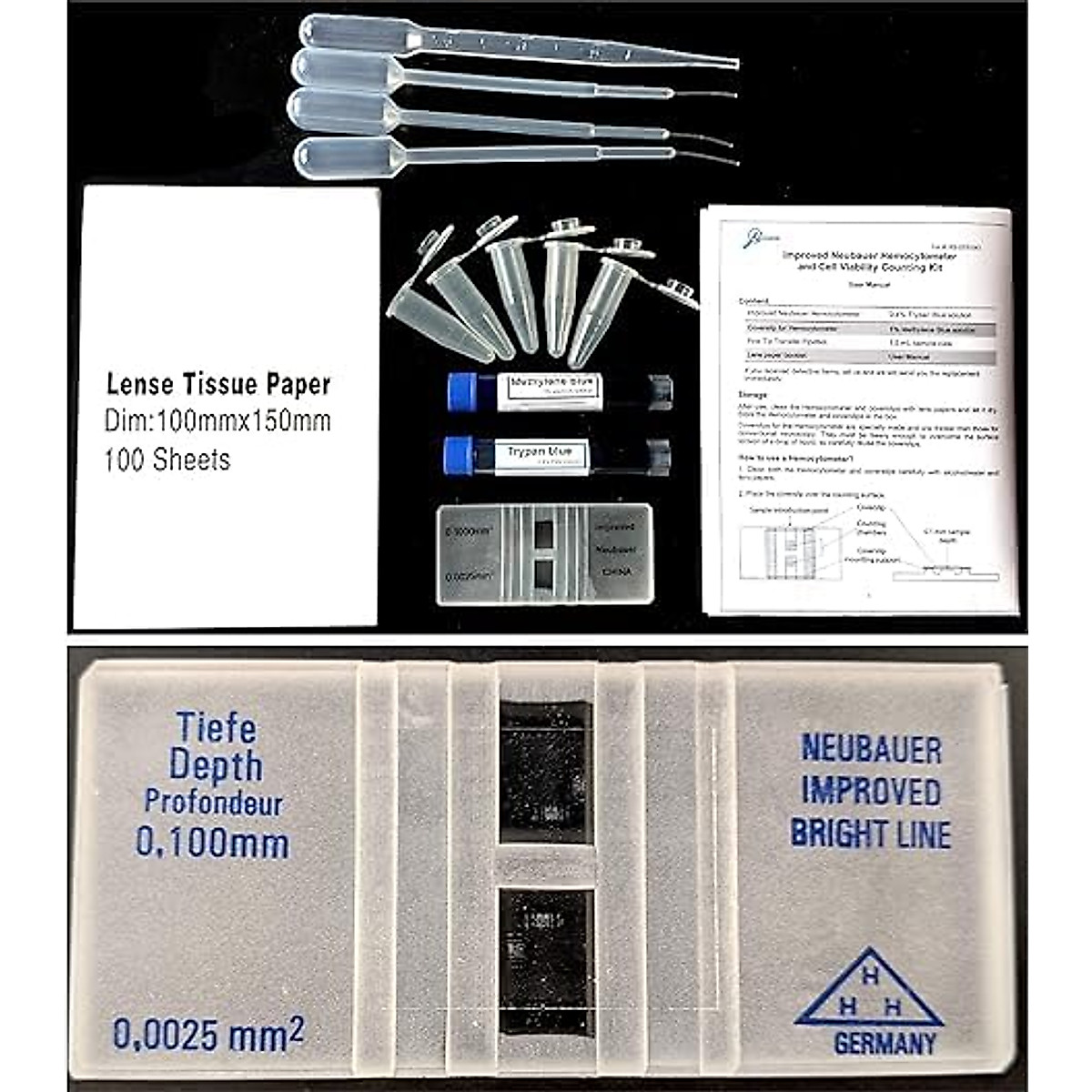 Rs' Science - Improved Neubauer Hemocytometer kit with Trypan Blue and Methylene Blue for Blood, Cell, Yeast Counting