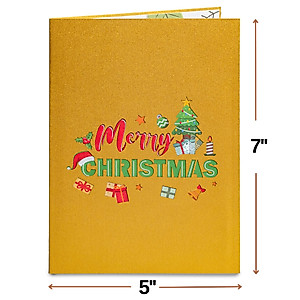 Paper Love Merry Christmas Pop Up Card, Handmade 3D Popup Greeting Cards, Gift For Christmas or Holidays, 5" x 7" Cover - Includes Envelope and Note Tag