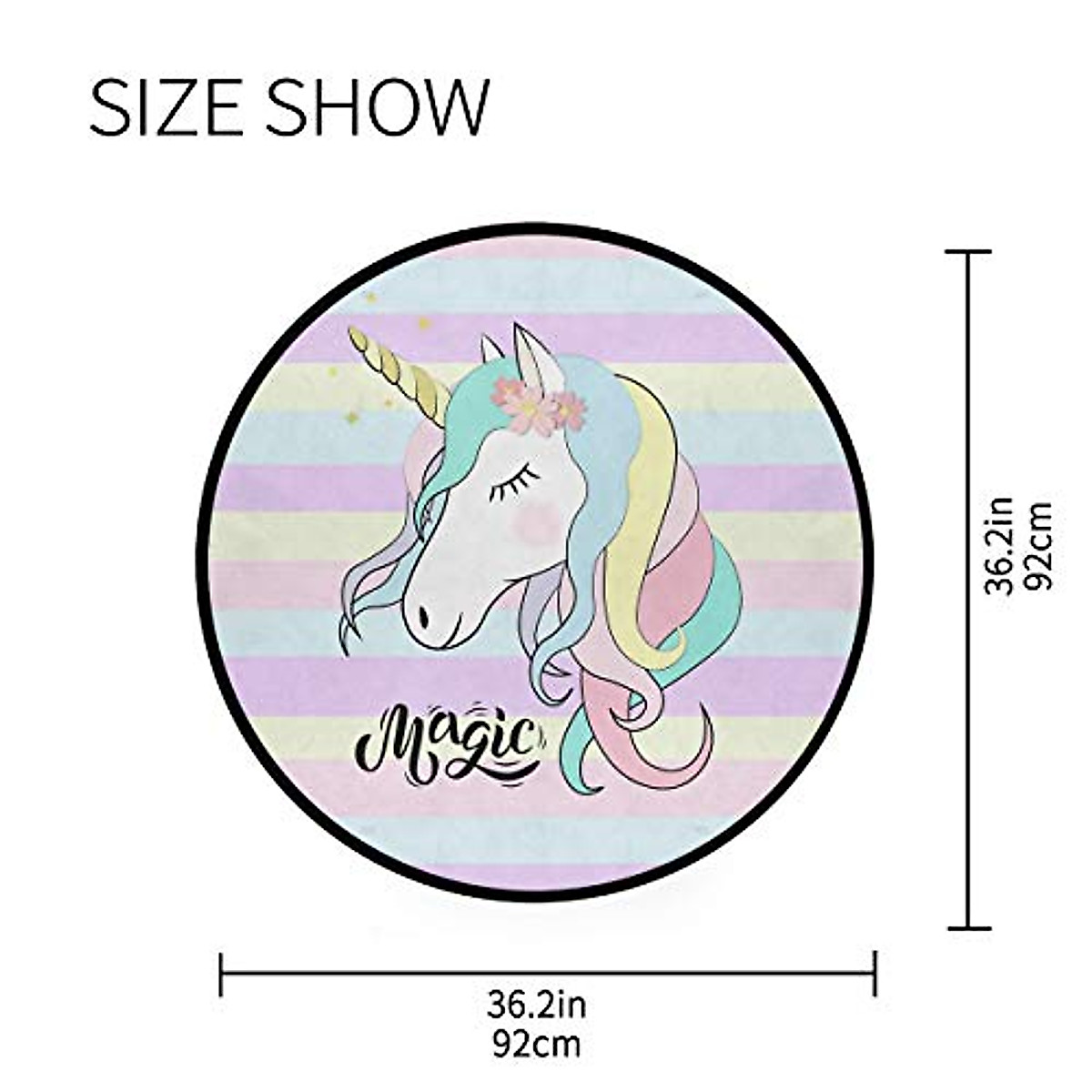 Round Area Rug Non-Slip Large Circle Rugs 3-Feet Diameter for Living Room Bedroom Beautiful Modern Microfiber Soft Carpet Machine Washable Floor Mat Home Decor (Rainbow Unicorn)